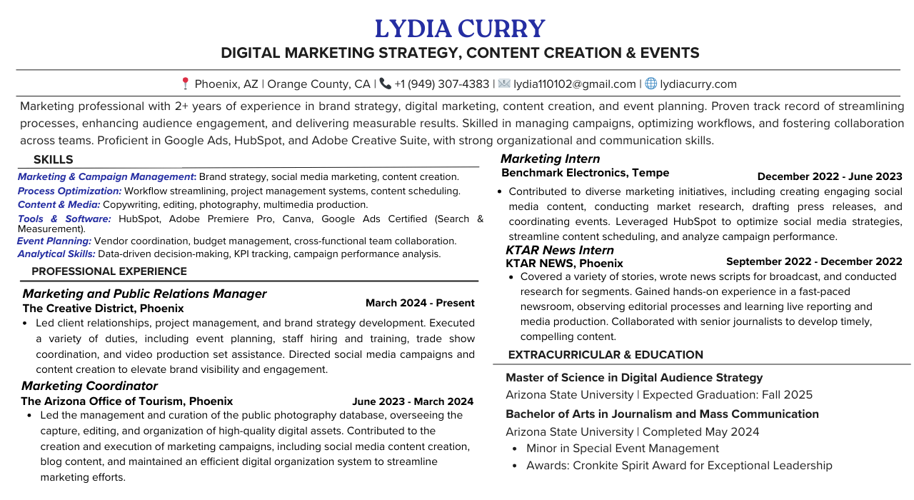 Resume – lydia curry